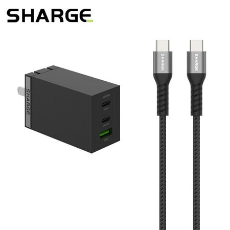 Sharge 65W GaN USB Charger 2C1A Type-C Power Adapter 3 Charging Ports ...