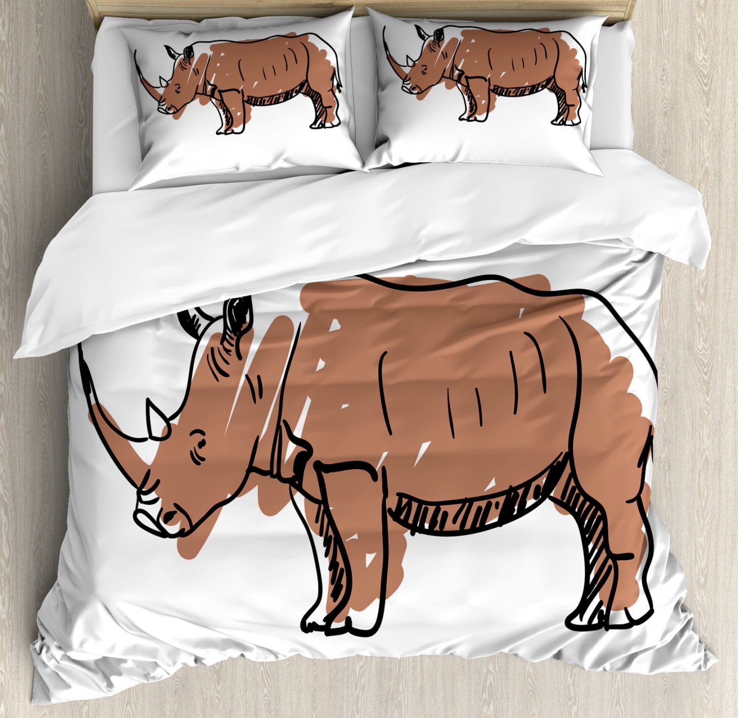 Rhino Duvet Cover Set Queen Size, Random Doodle Design Creature Painted ...