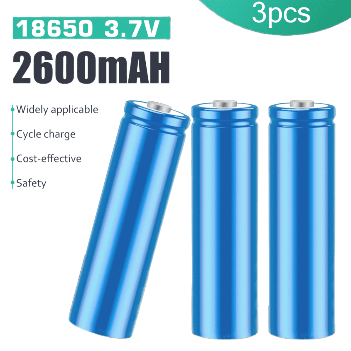 DFITO 3.7V 2600mAh Rechargeable Batteries for Camera Flashlight,3 Pack ...