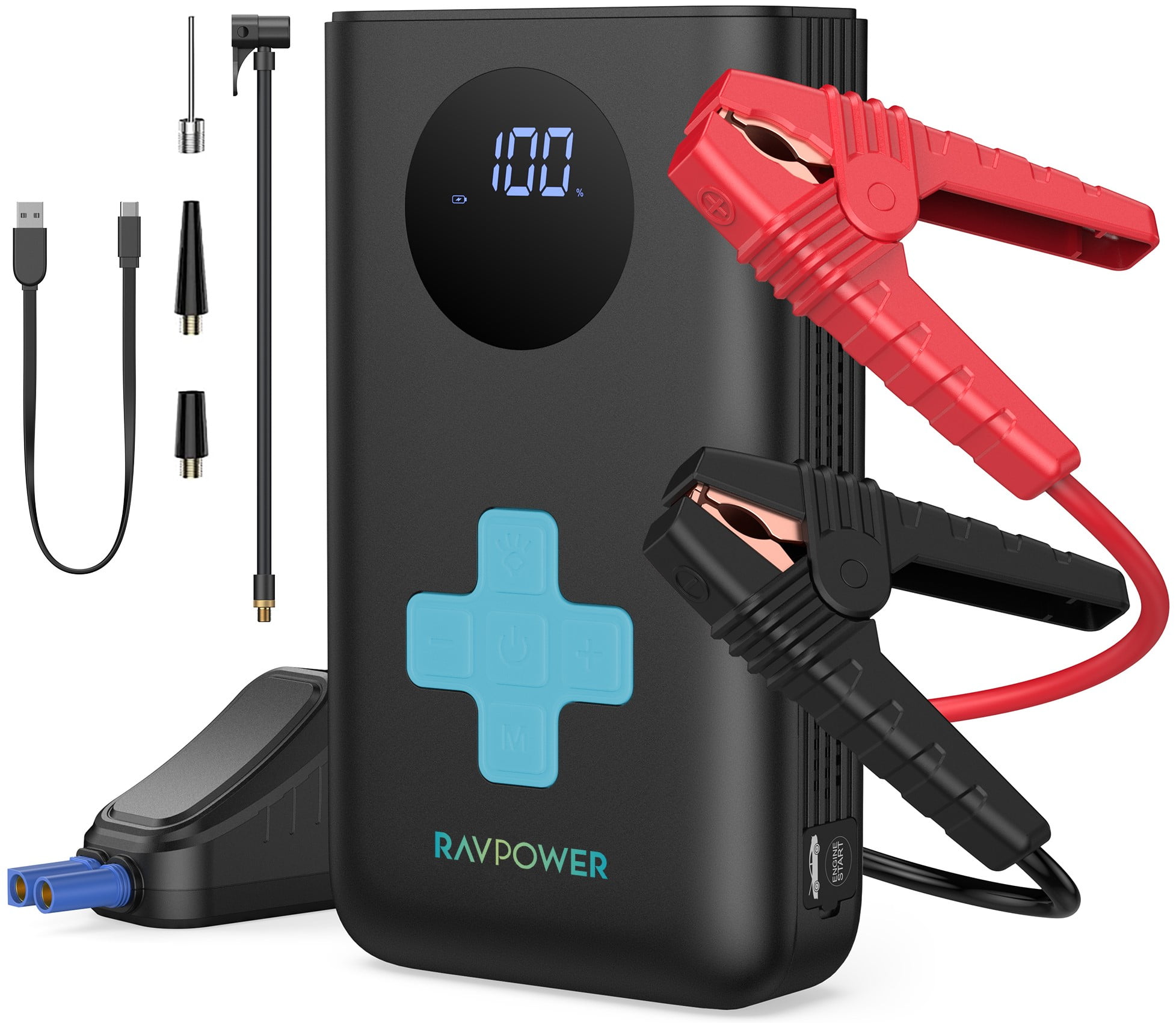 Jump Starter with Air Compressor, 1200A / 11200mAh RAVPower 2-in-1 ...