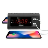 SHARP Dual Alarm Clock with 2 x USB Charge Ports, Black with Red LED ...