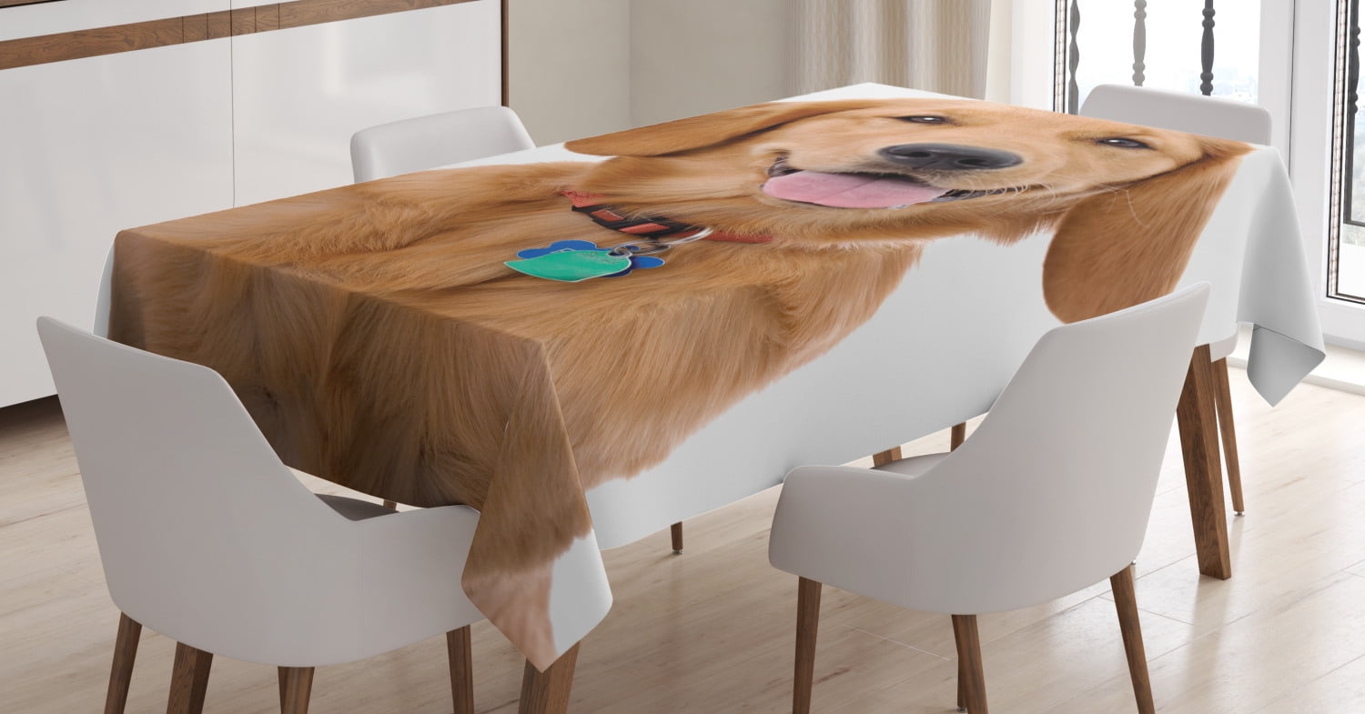 Golden Retriever Tablecloth, Portrait of Young Pedigreed Dog Wearing a ...