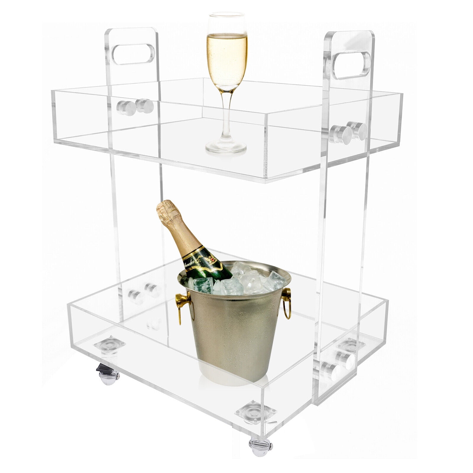 FETCOI Clear 2-Tier Acrylic Slide Out Storage Rolling Cart Kitchen ...