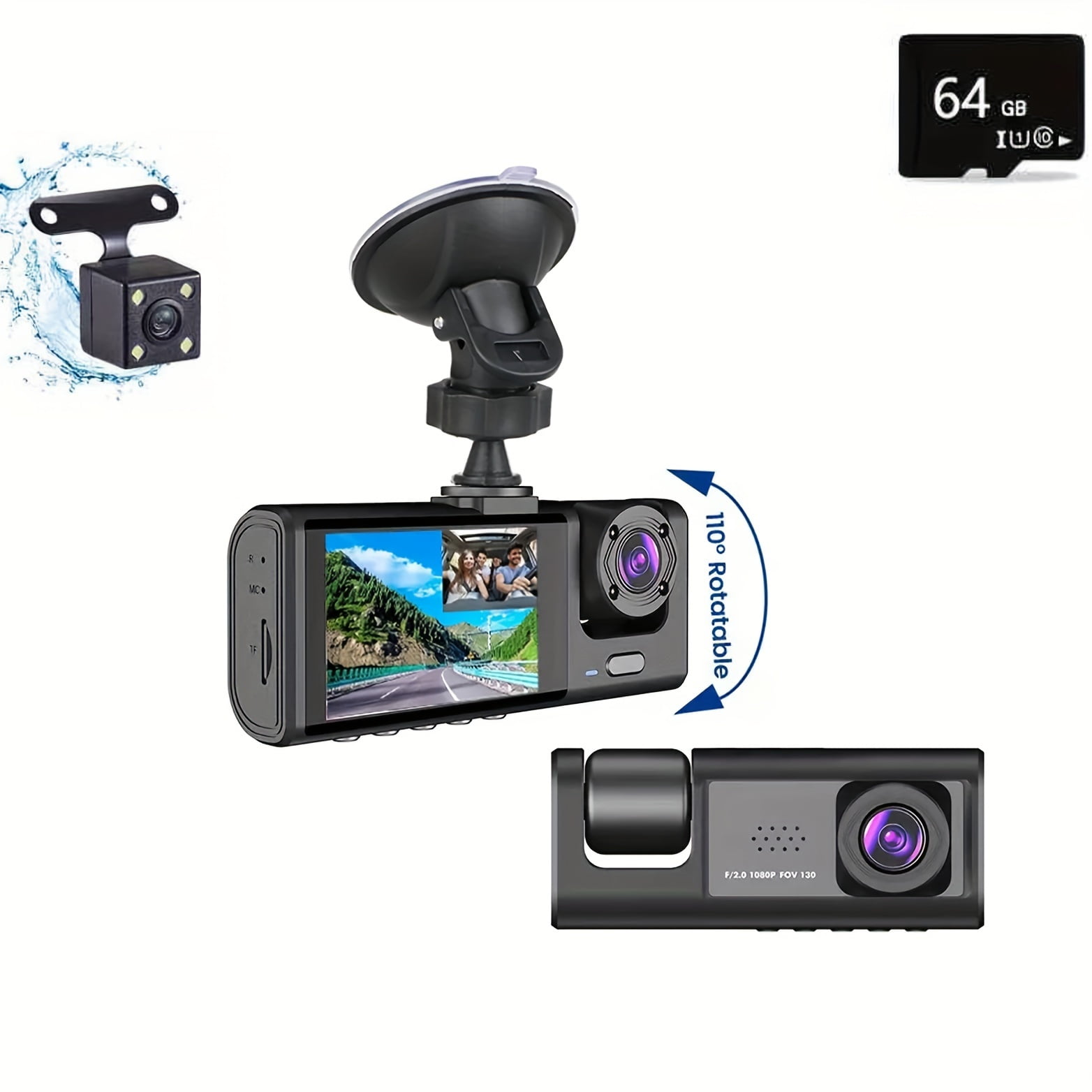 Click here for Grm 2-Inch 1080p Hd 3-Lens Dash Cam: Front/Interio... prices