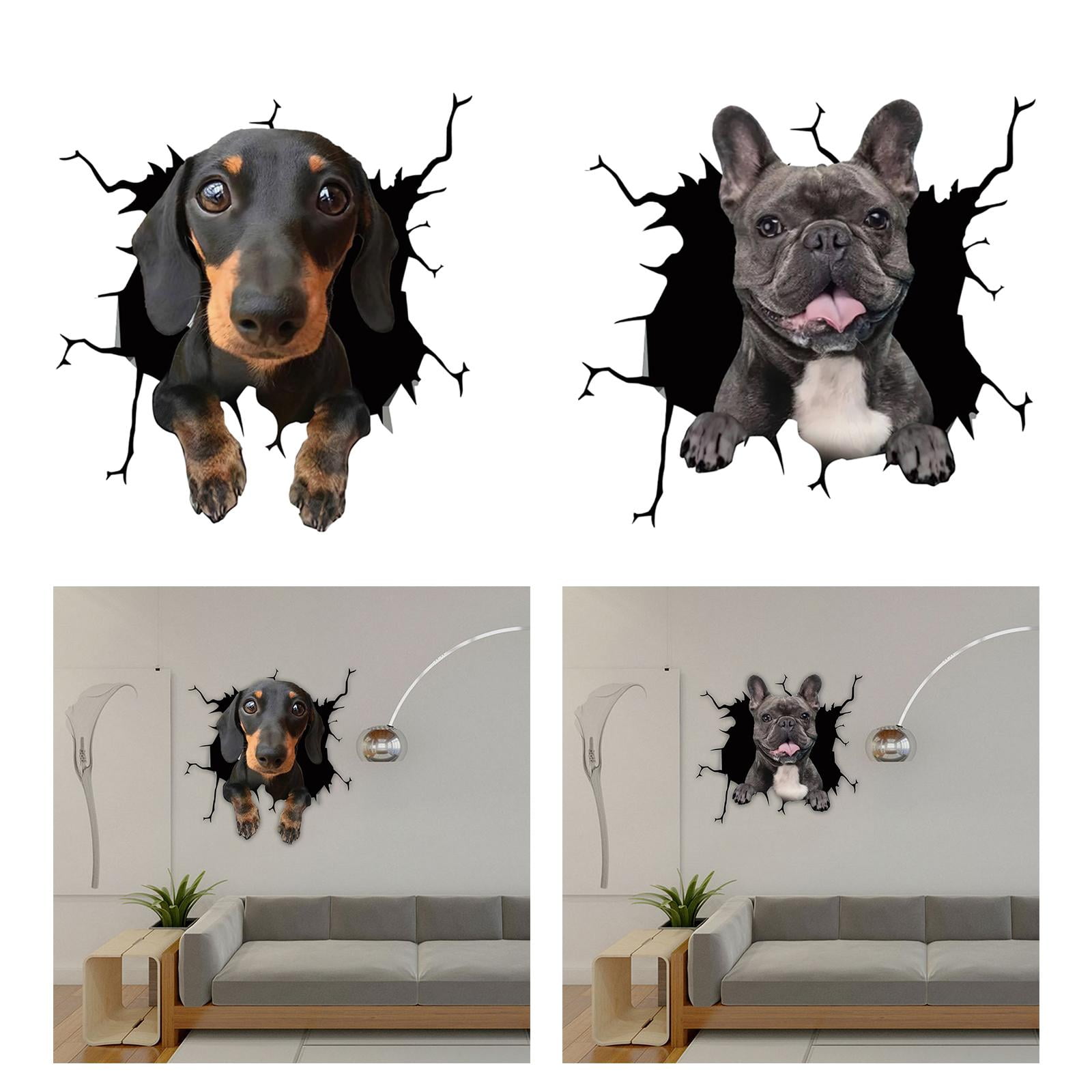 2pcs 3D Dog Stickers Window Clings Removable Car Decals Toilet Wall ...