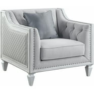 ACME Cornelia Upholstery Cushion Back Chair in Pearl Gray Leather ...