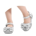 AUDeals Girls Closed Toe Sandals - Rhinestone Pearl Bow Ballet Flats ...