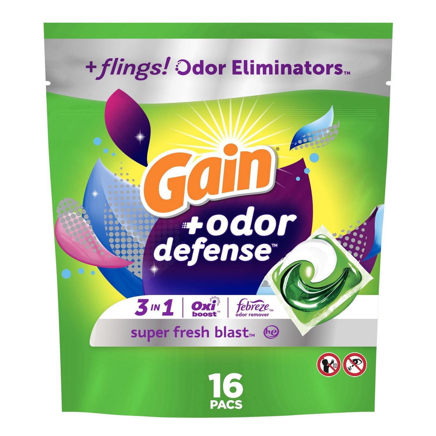 Gain Flings Laundry Detergent Pacs with Odour Defense, Super Fresh ...