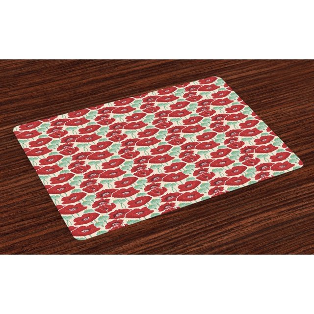 Ambesonne Poppy Flower Place Mats Set of 4, Spring Garden Art, Standard ...