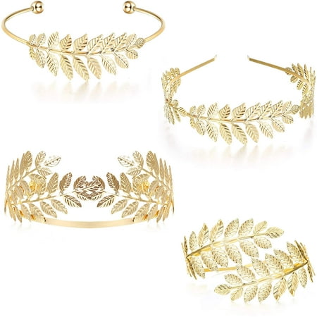 FUNRUN JEWELRY 4PCS Greek Goddess Headband Arm Cuff Bridal Jewelry Set ...