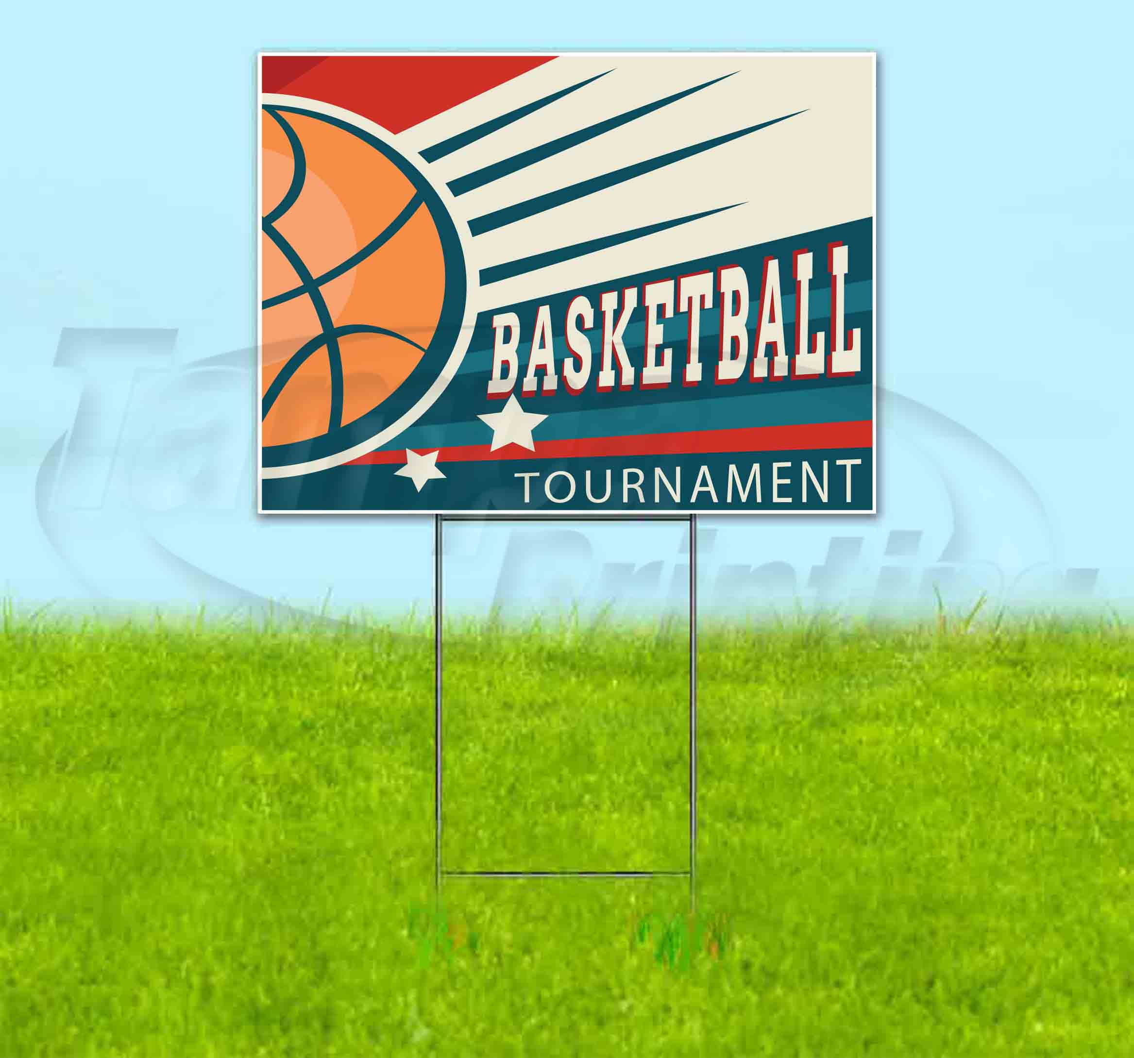Basketball Tournament (18" x 24") Yard Sign, Includes Metal Step Stake ...