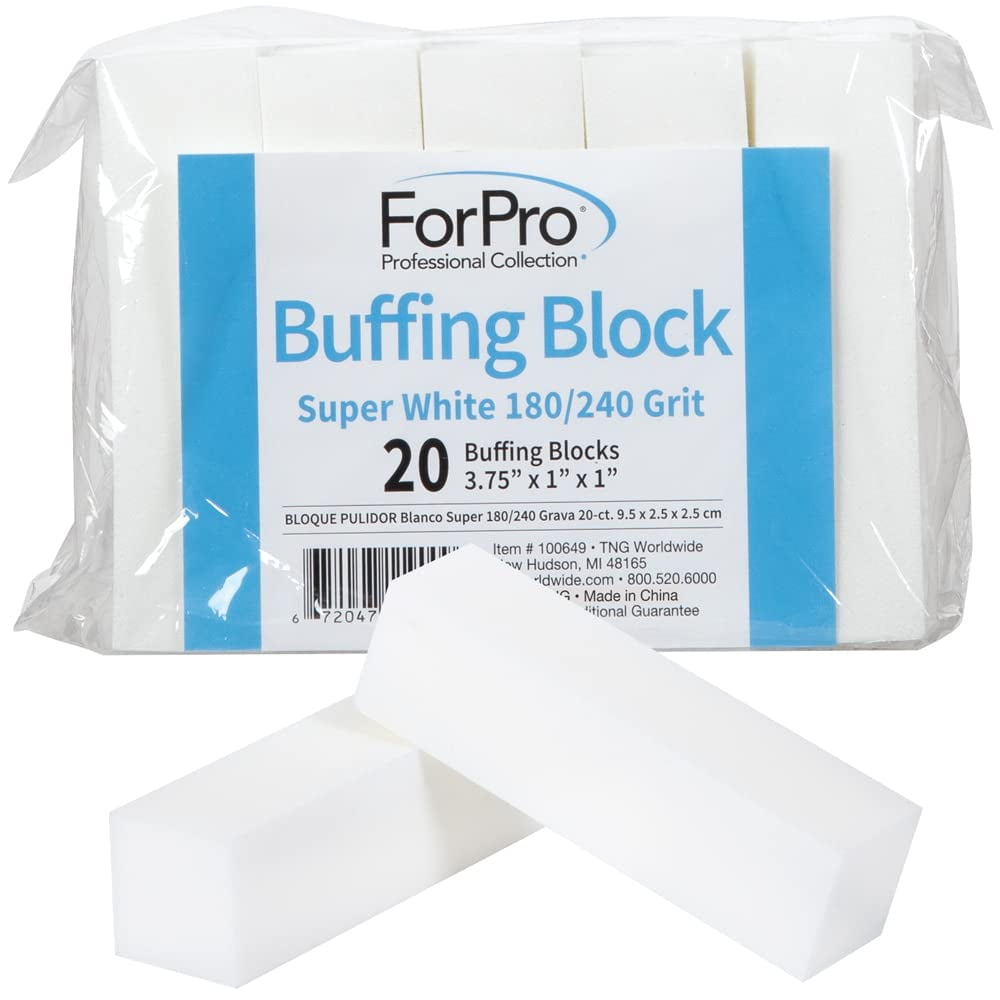 ForPro Buffing Block, Super White, 180/240 Grit, Four-Sided Manicure and Pedicure Nail Buffer, 3 ...