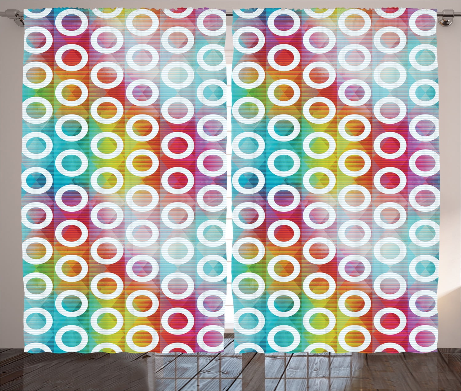 Geometric Circle Decor Curtains 2 Panels Set, Digital Oval Bands on ...
