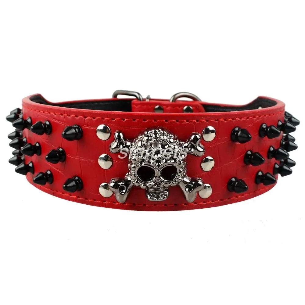 2" Wide Spiked Studded Leather Dog Collar Bullet Rivets With Cool Skull ...