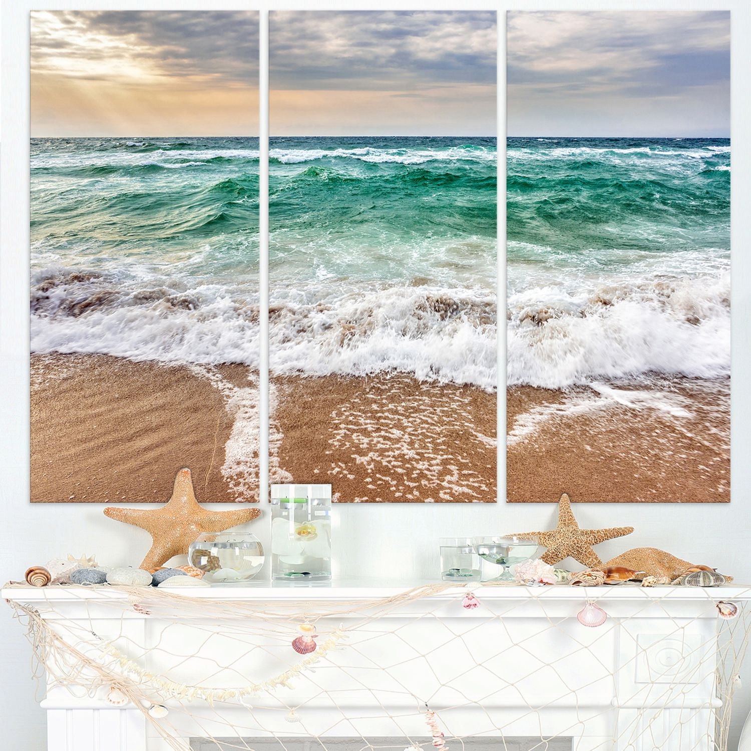 Tableau mural sur toile Design Art Bord de mer Vagues écument d'un bleu ...