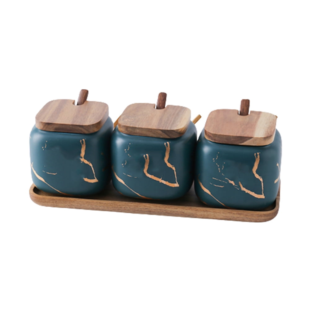 TureClos Seasoning Pot Nordic Marble Pattern Ceramic Spice Jar Set Salt ...