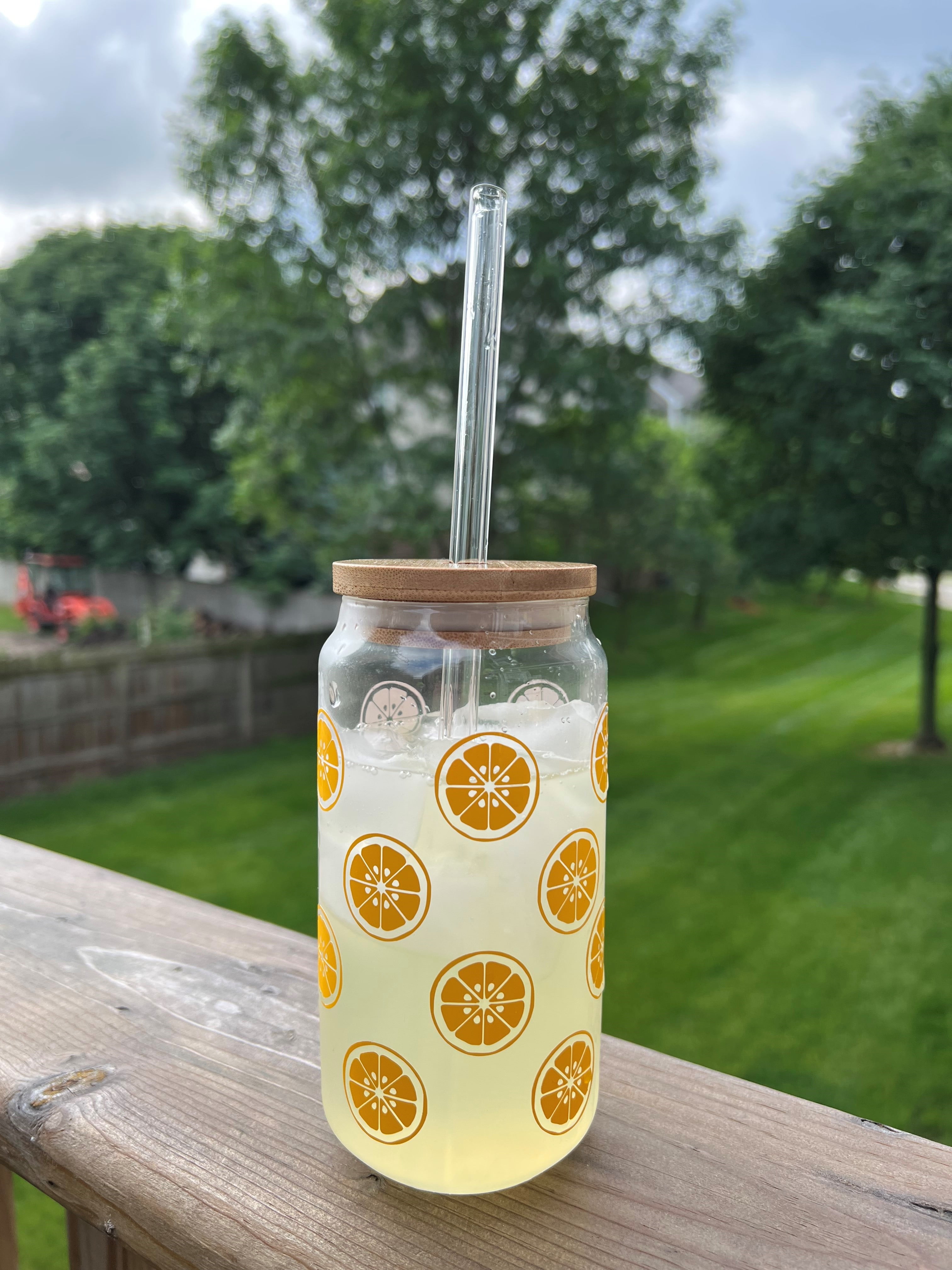 Reusable 16oz Glass Soda Can Style Tumbler with Bamboo Lid and Glass ...