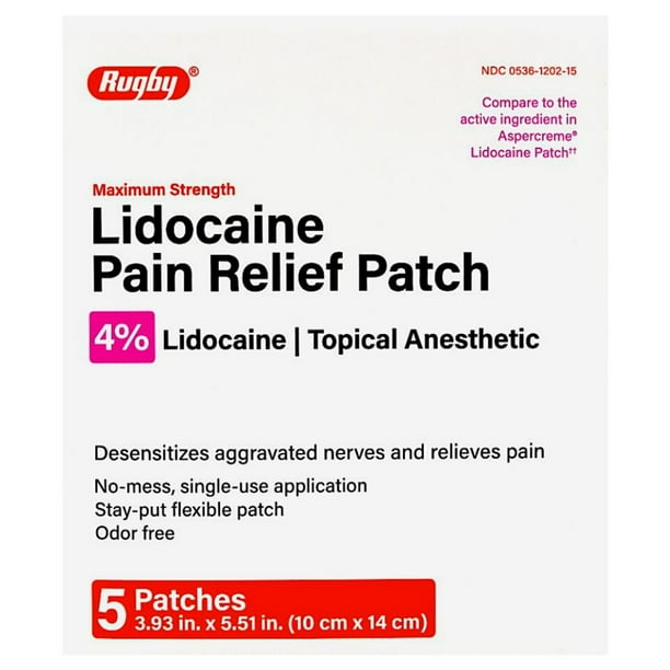 Rugby Maximum Strength Topical Anesthetic 4% Lidocaine Pain Relief Patch - 5 Patches - Walmart.com