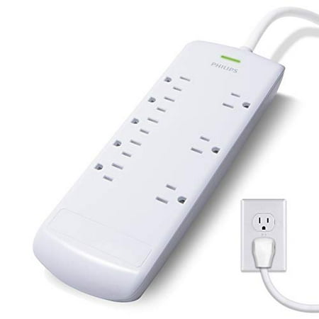 Philips 8-Outlet Surge Protector, 4 Ft Extension Cord, Power Strip ...