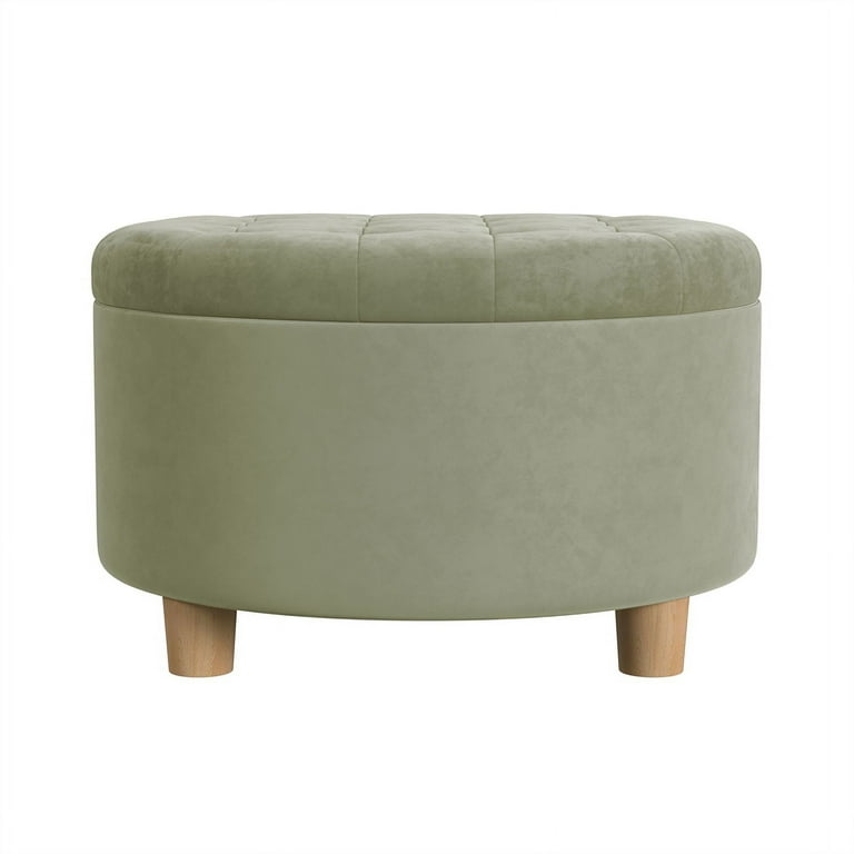 HomePop Large Round Button Tufted Storage Ottoman Light Sage Green Velvet Walmart