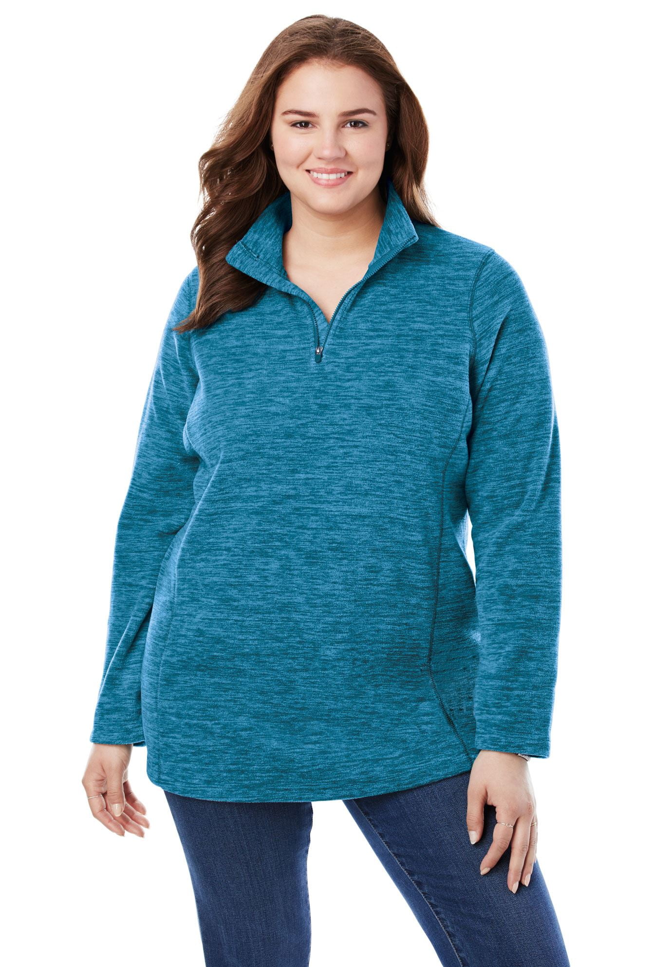 Woman Within Plus Size Quarter-Zip Microfleece Pullover - Walmart.com