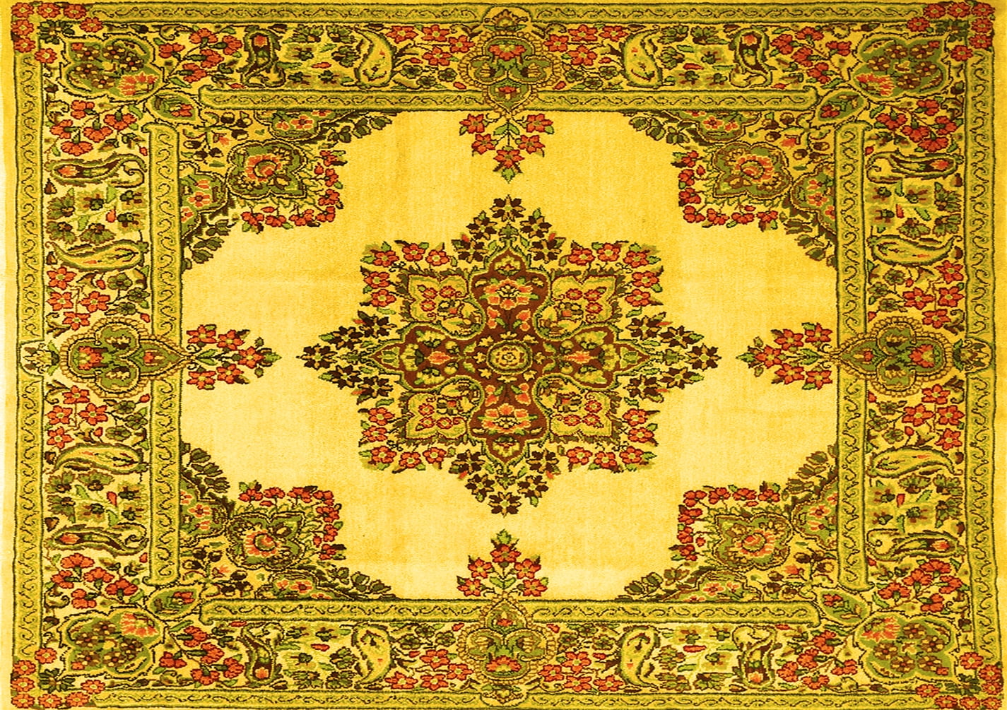 Ahgly Company Machine Washable Indoor Rectangle Medallion Yellow ...