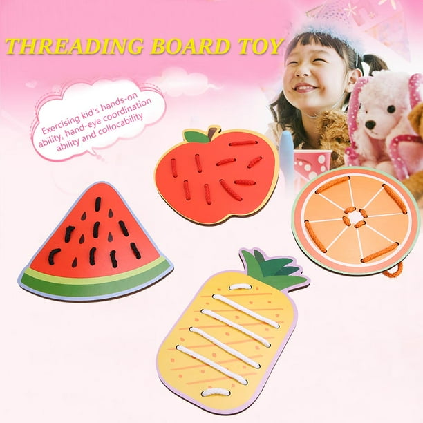 Cartoon Fruit Threading Board,Children Cartoon Desktop Wooden Fruit ...