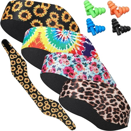 4 Pieces Swimming Headband with 4 Pairs Earplugs Adjustable Swimming ...