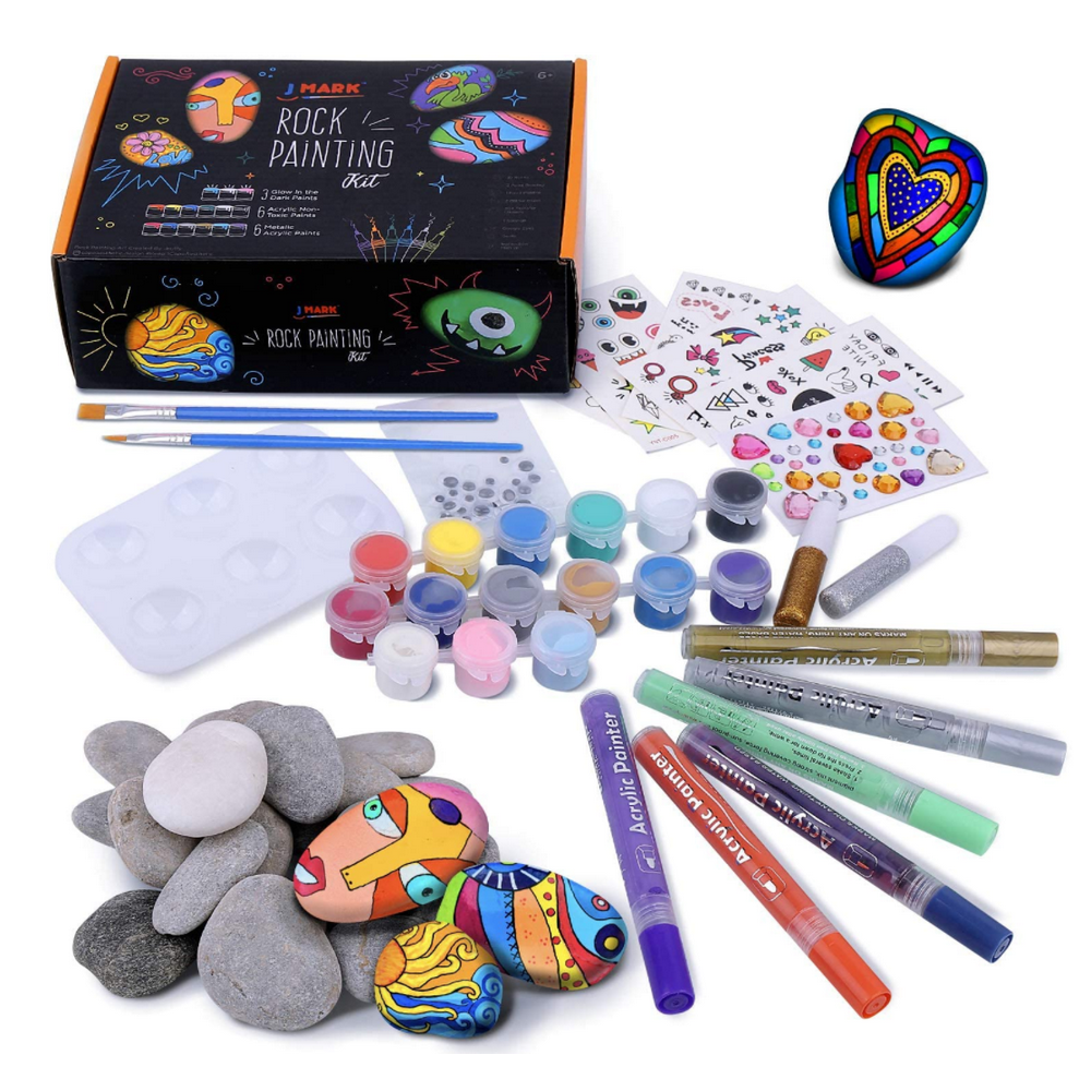 Rock Painting Kit - 42 Piece Rock Paint Bundle- Rocks, Acrylic Paint ...