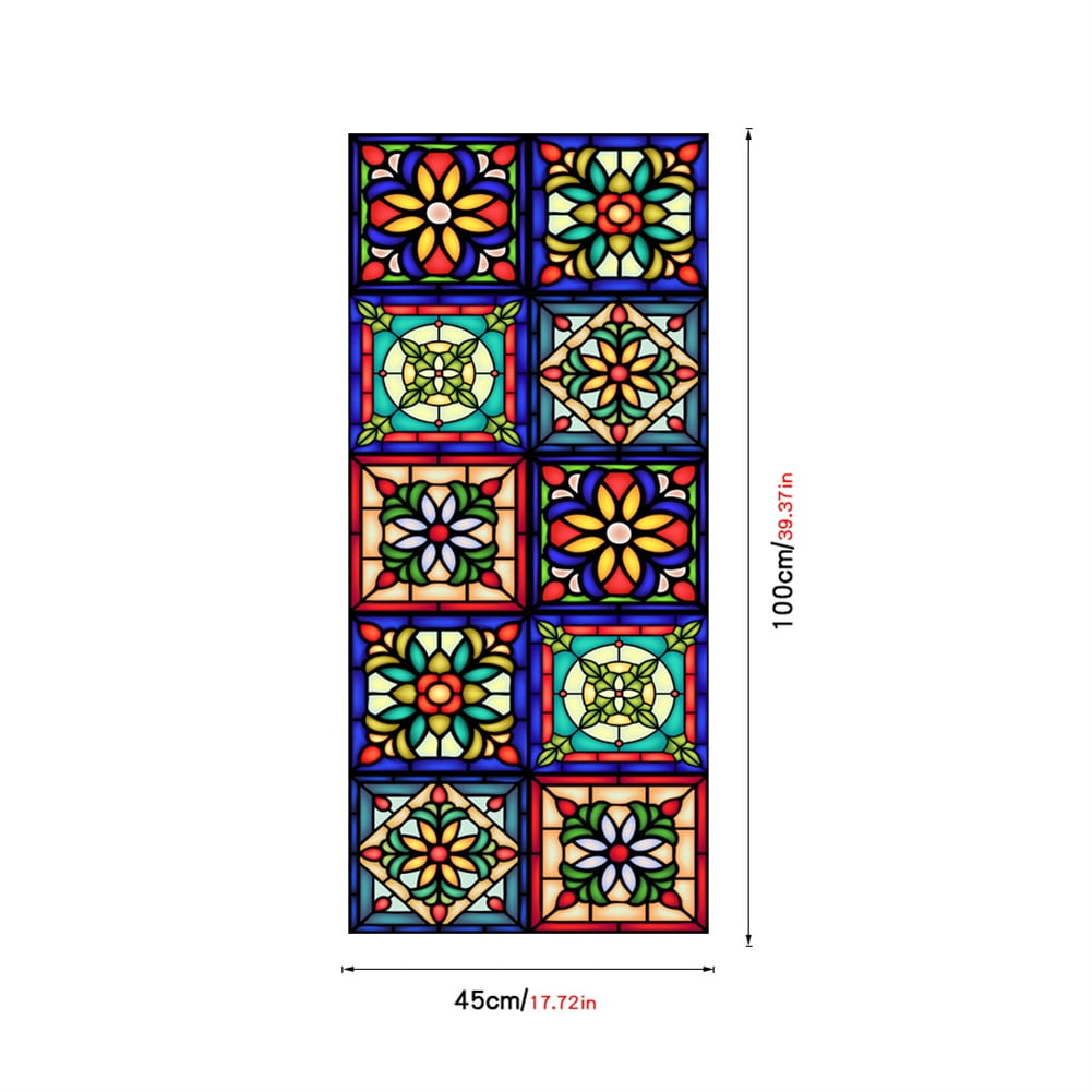 HiMiss Colorful Stained Glass Window Film Retro Flowers Pattern Non ...