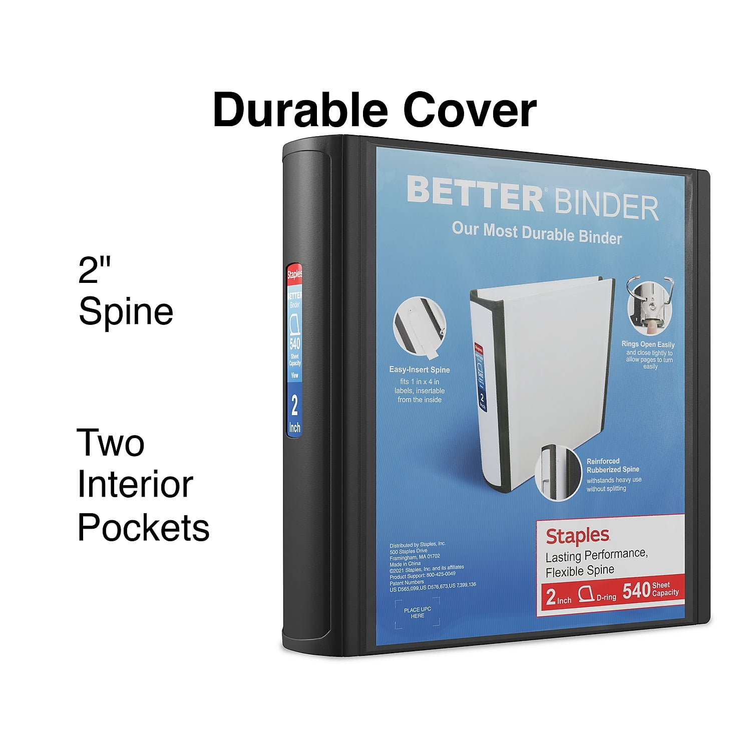 Staples 2" 3-Ring Better Binder Black (13393-CC) 648822 - Walmart.com