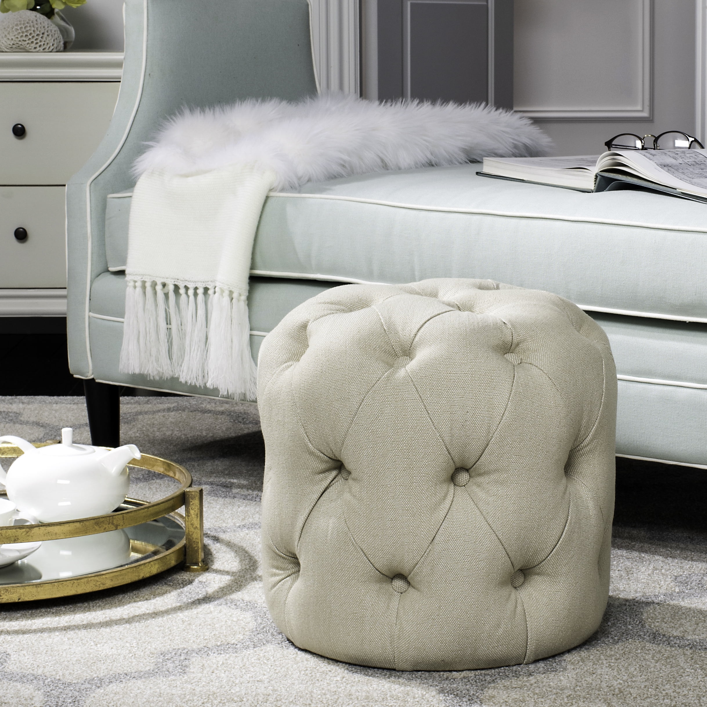 Safavieh Ponzi Modern Glam Tufted Ottoman - Walmart.com