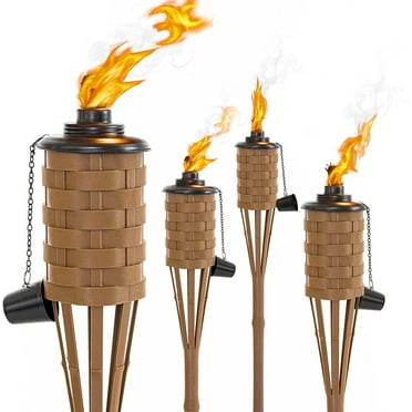 None Bamboo Torches for Outside - 4 Feet Tall - (12 Pack) Decorative ...