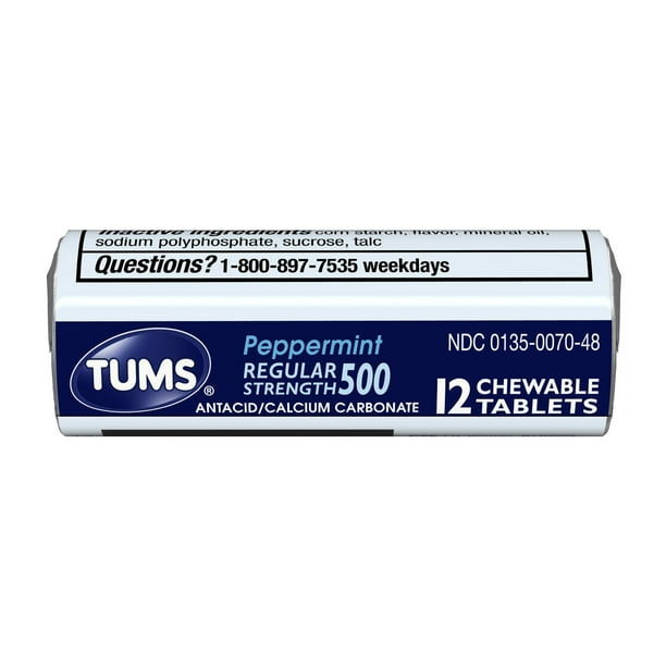 TUMS Regular Strength Peppermint Antacid Chewable Tablets for Heartburn ...