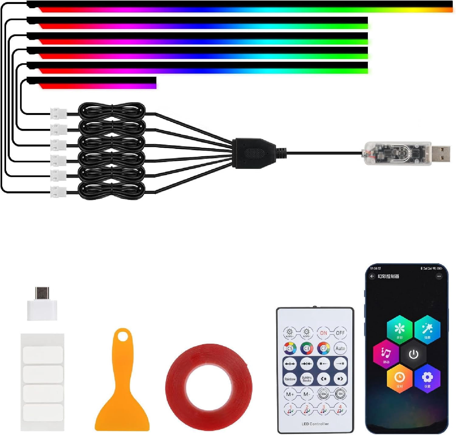 Neoflow Dynamic RGB Interior Light Kit-6 Light Strips Kit, Acrylic Led ...