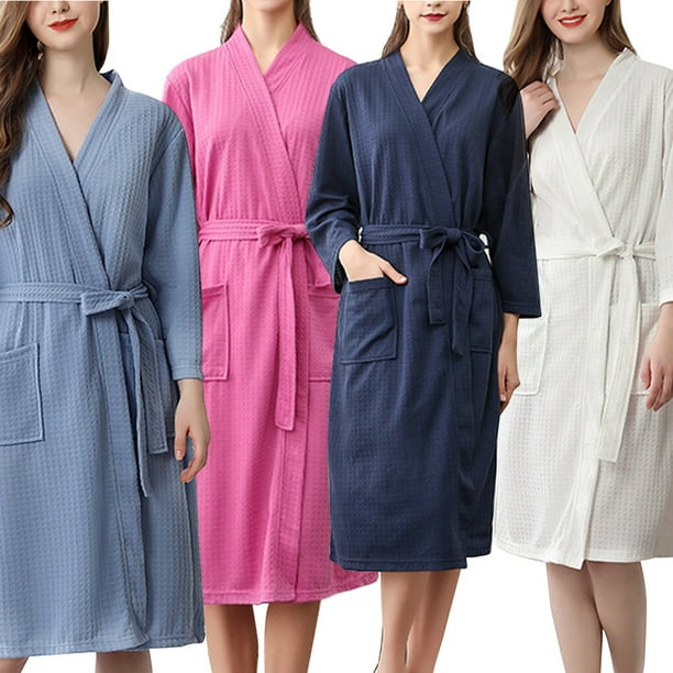 destyer Women Water Absorption Bath Robe Dress Nightgown Solid Waffle ...