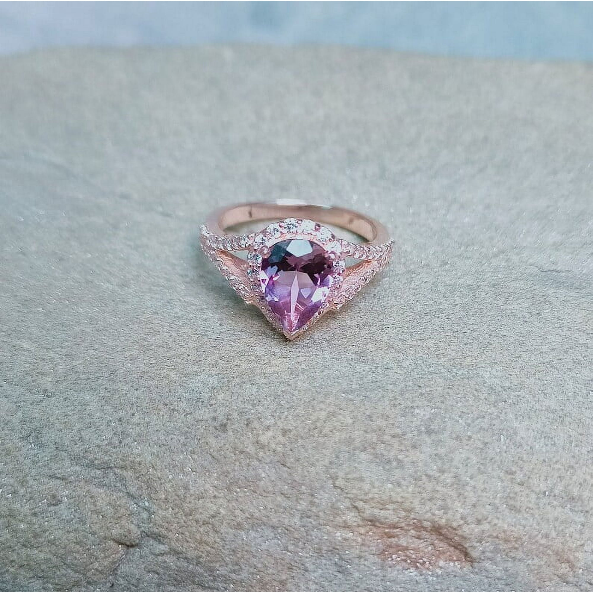 Click here for Gememporium Natural Purple Amethyst Ring  Pear Cut... prices