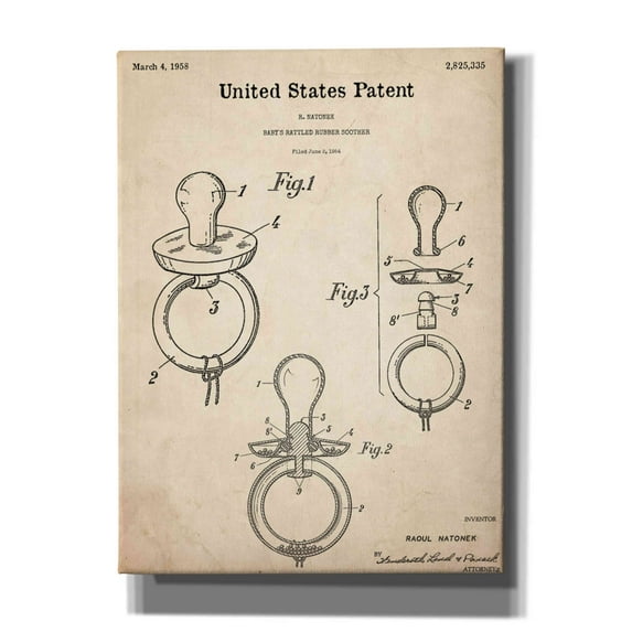 Epic Graffiti 'Baby Pacifier Blueprint Patent Parchment,' Canvas Wall ...