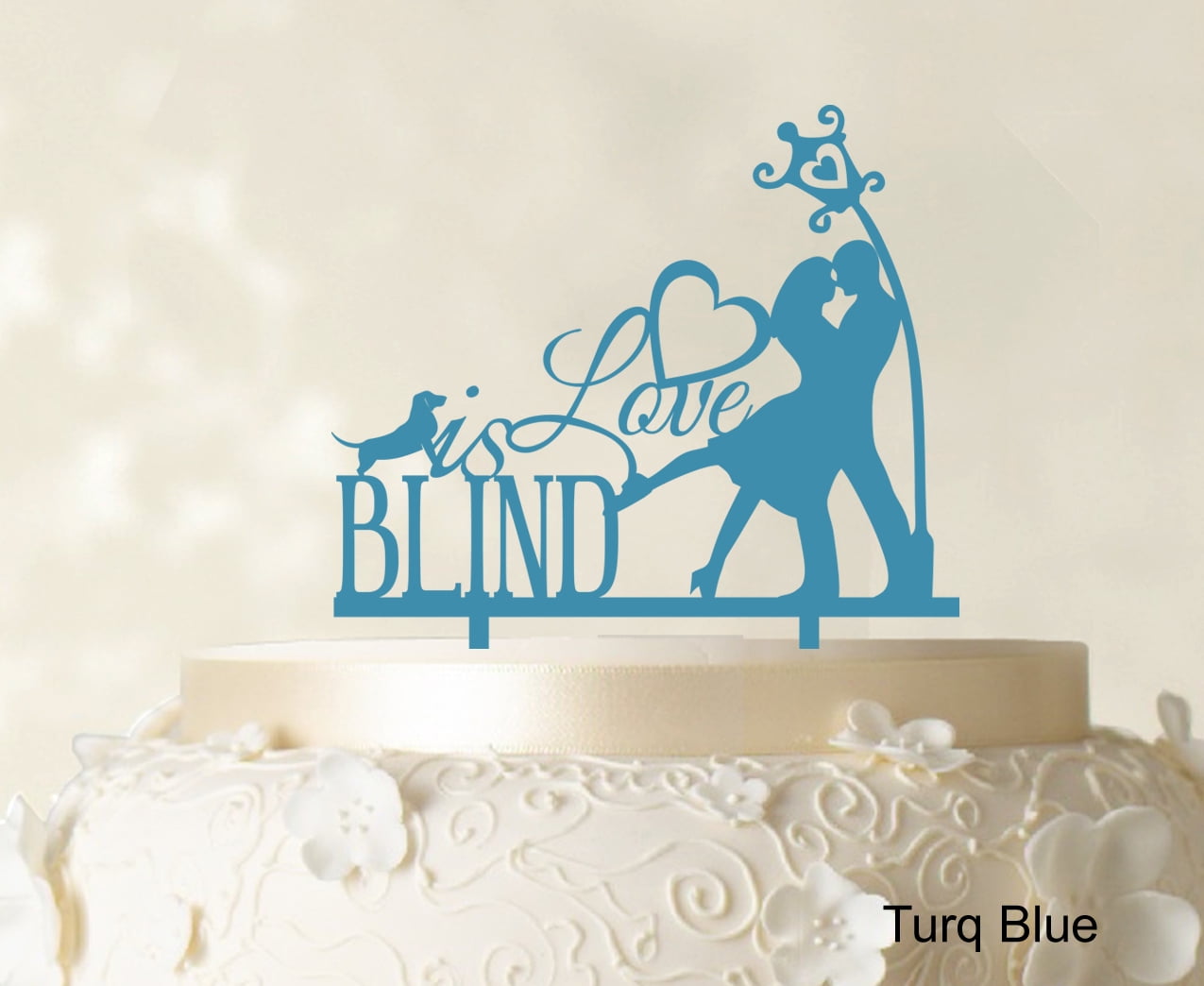 "Love is Blid Custom Cake Topper Personalized Turquoise Blue Cake ...