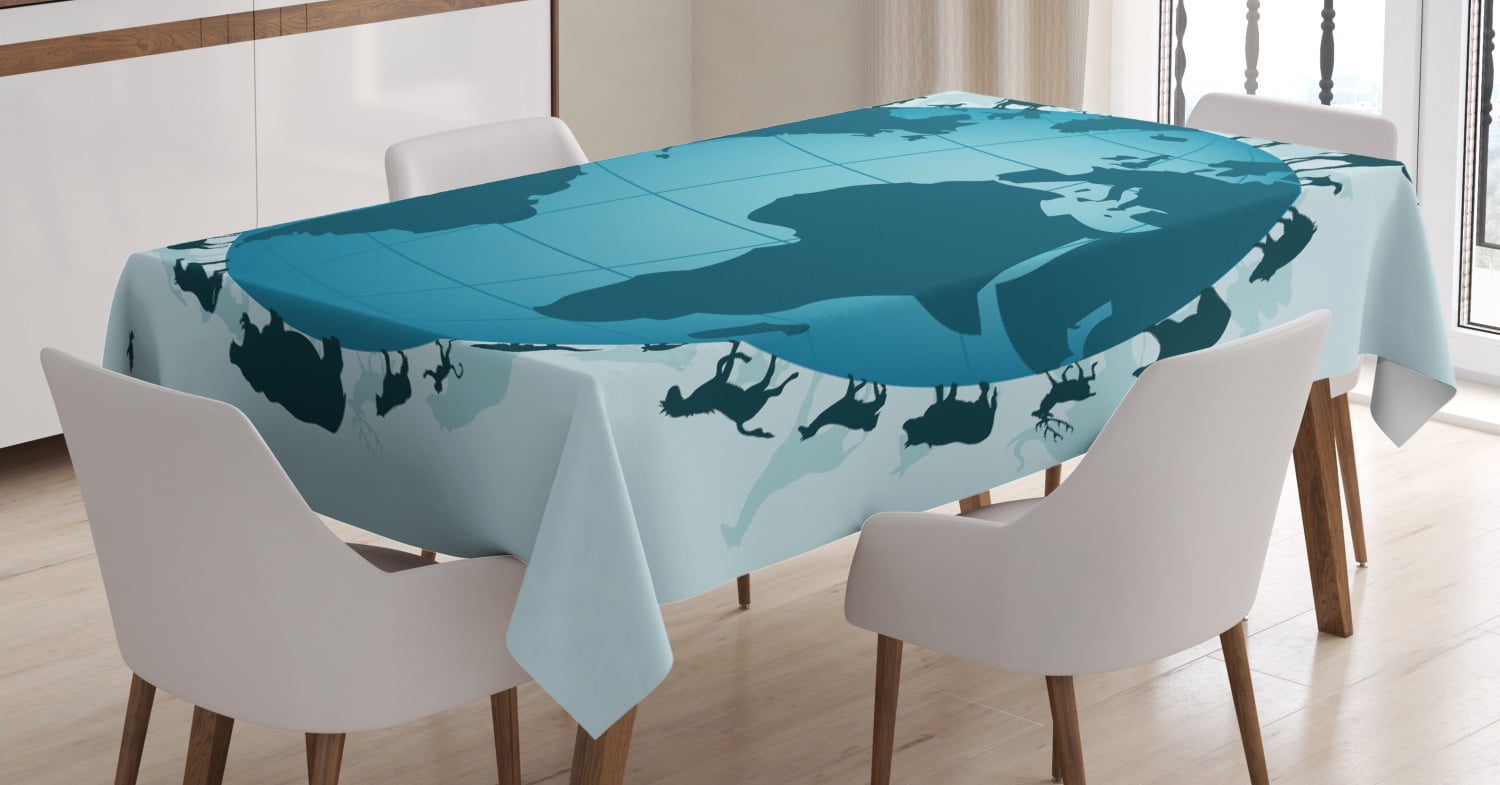 Wildlife Tablecloth, Graphic Globe Image Wild Animals Diversity Aligned ...
