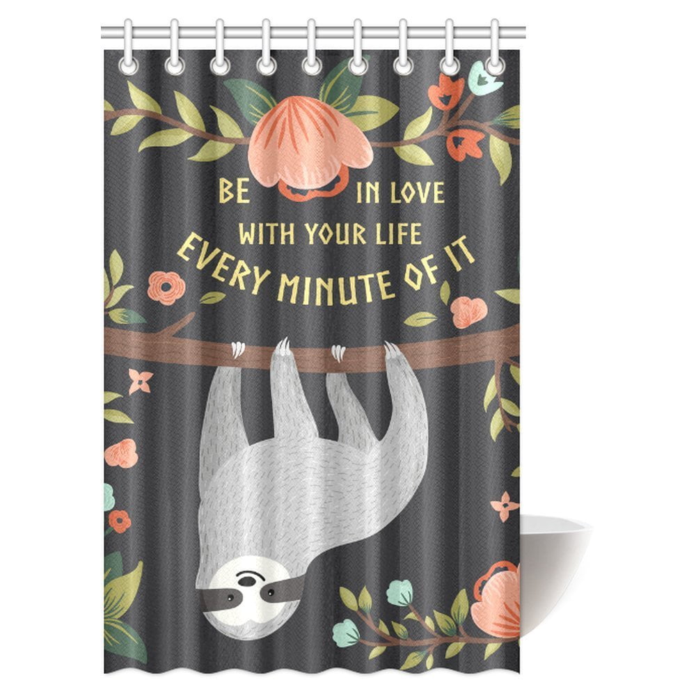 MYPOP Funny Sloth Shower Curtain, Cute Animal Baby Sloth on Tree Branch ...