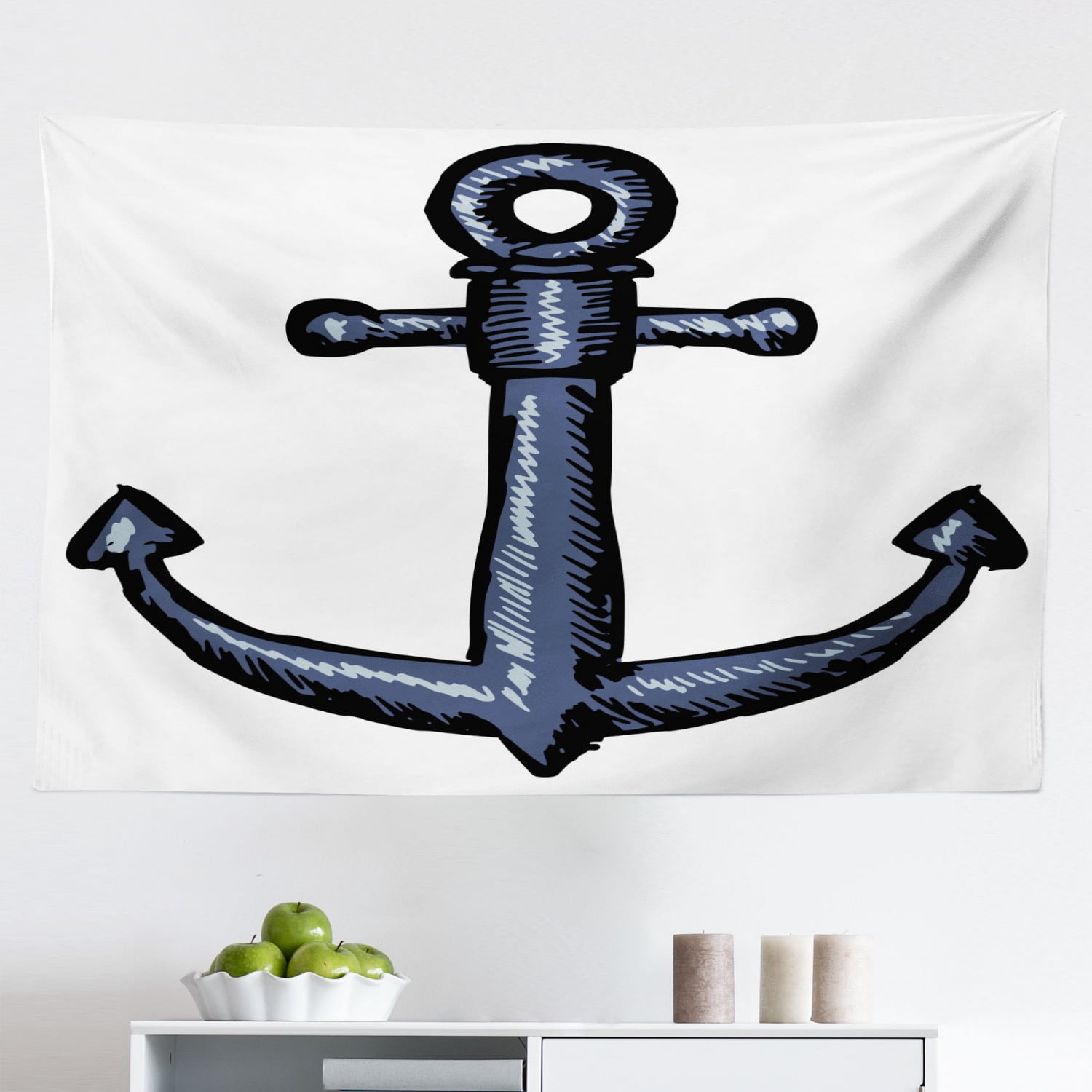 Anchor Tapestry, Wooden Marine Shapes on The Wall Antique Navy Nature ...