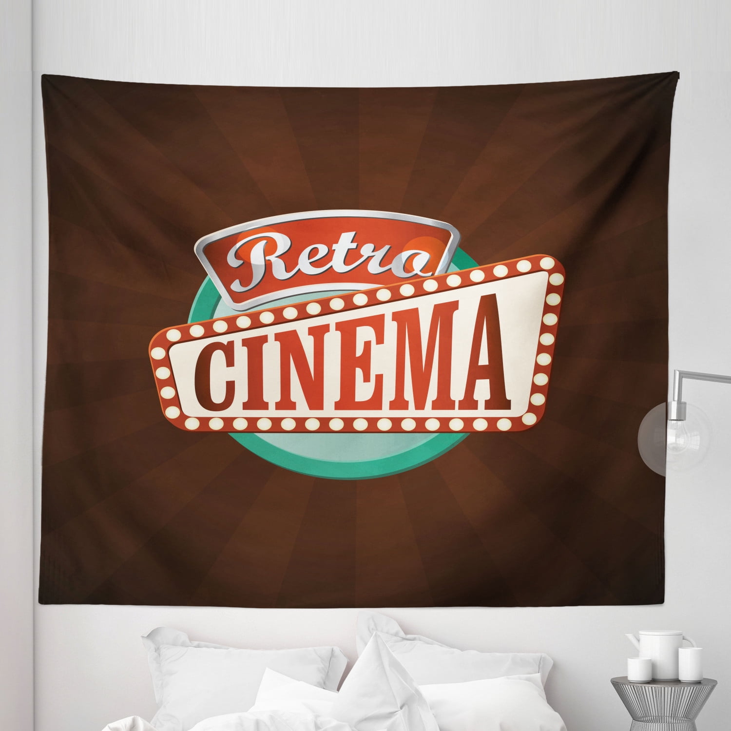 Movie Theater Tapestry, Retro Style Cinema Sign Design Film Festival ...