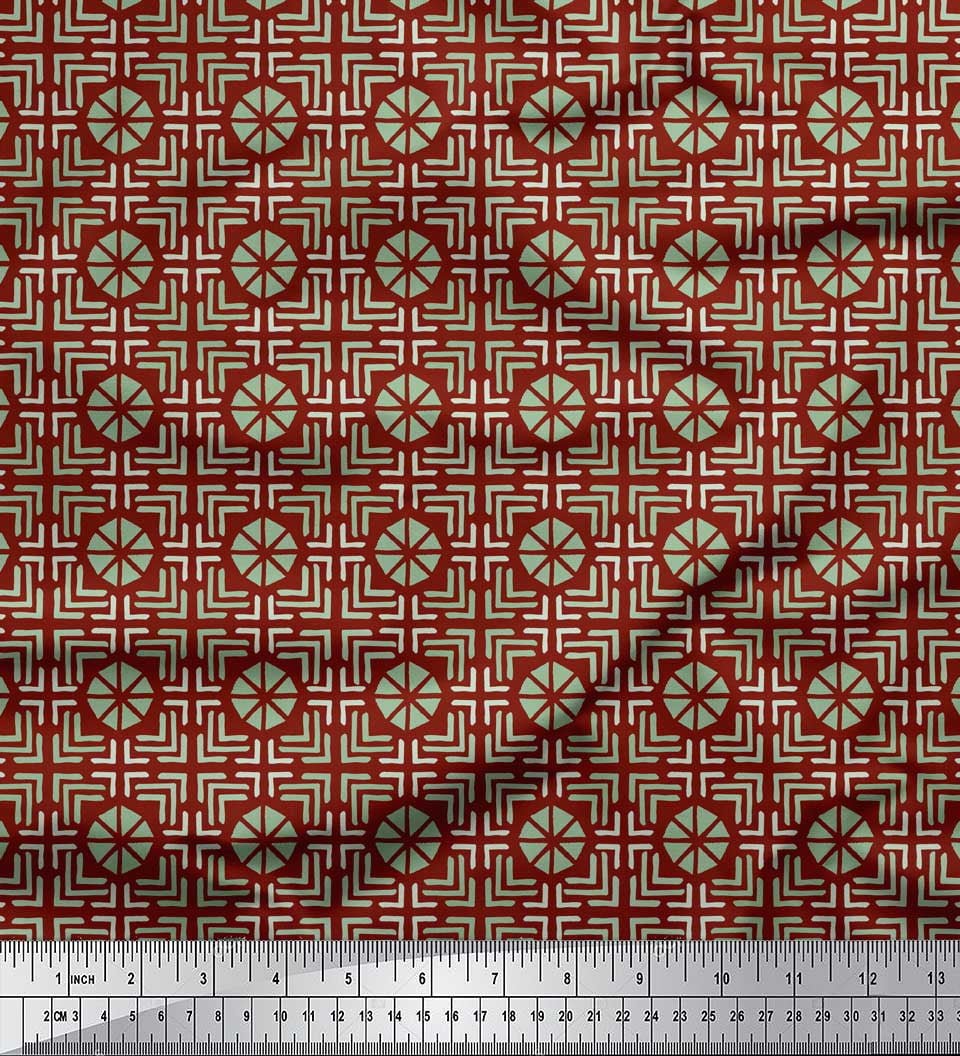 Soimoi Red Velvet Fabric Arrow & Triangle Geometric Print Fabric by the ...