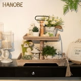 Hanobe Farmhouse Wood Table Stand, Rustic 2-Tier Serving Tray for ...