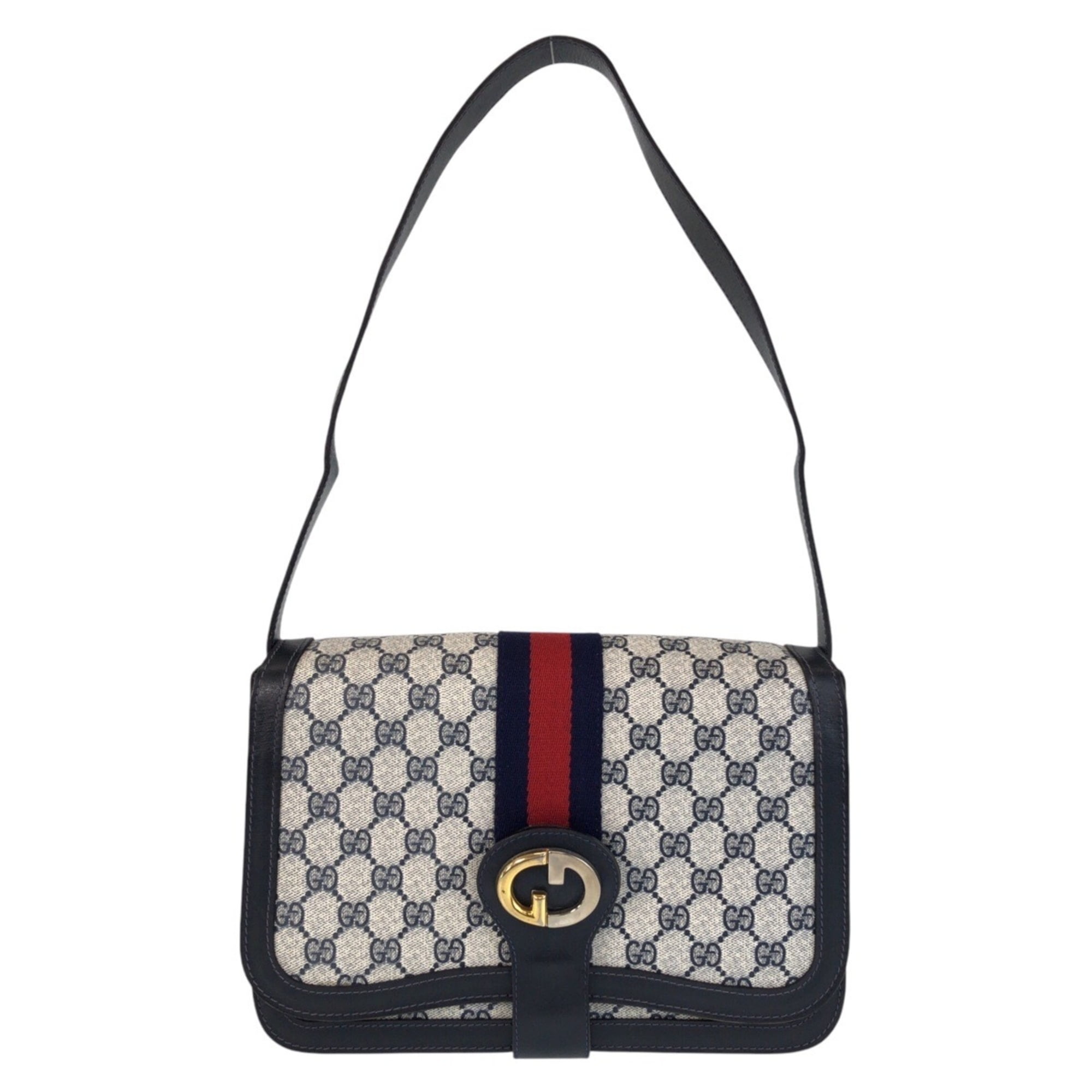 Pre-Owned GUCCI Gucci Sherry Line Old Gray Navy GG Supreme Canvas ...