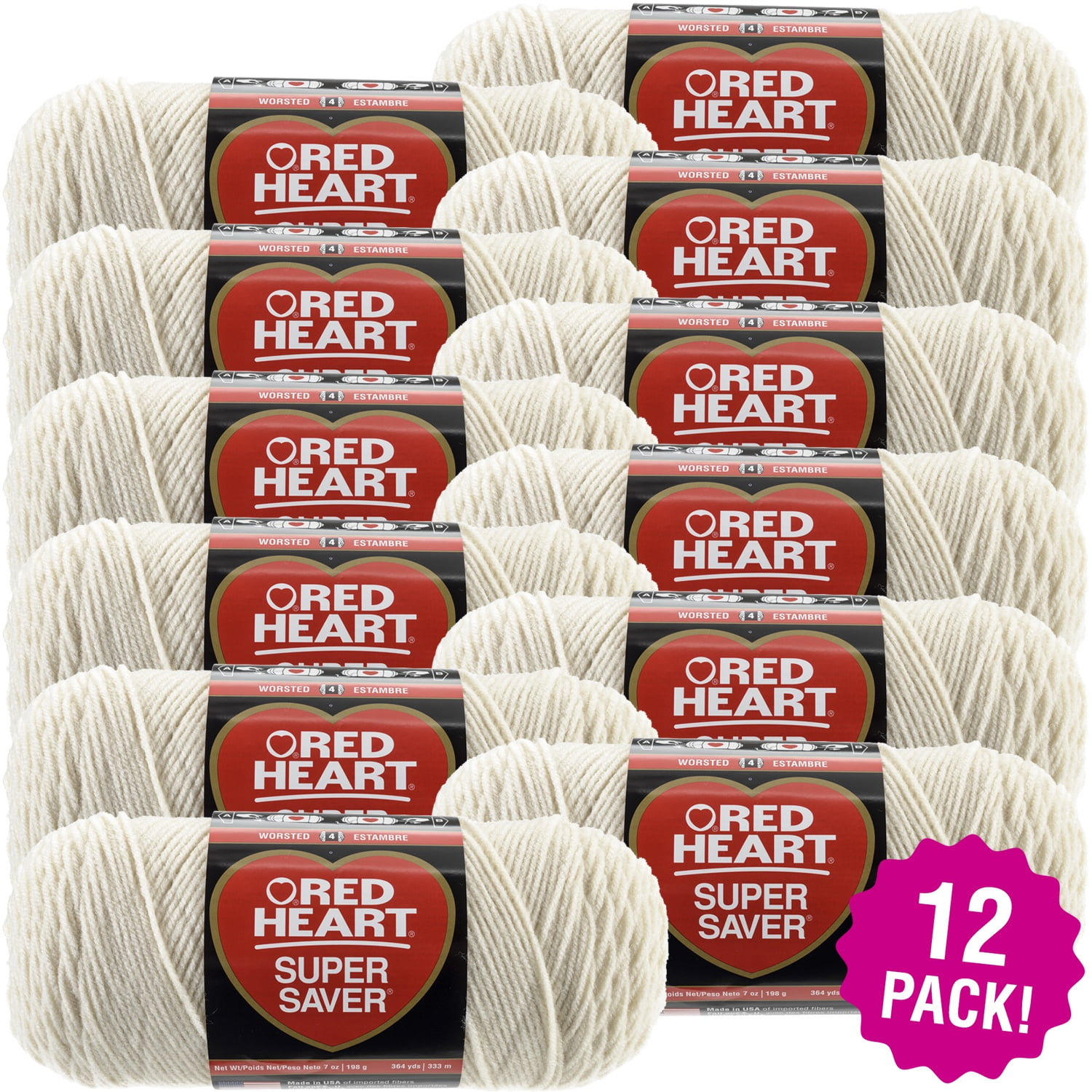 Red Heart Super Saver Yarn - Aran, Multipack of 12 (variety) - Walmart.com