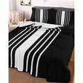 Abstract White Striped 3 Piece Quilt Set Queen Size, Simple Black ...