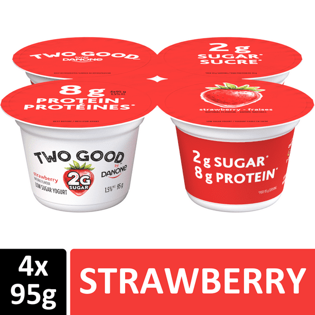 Two Good, Strawberry Yogurt, 2g sugar, 8g protein, 4x95g - Walmart.ca