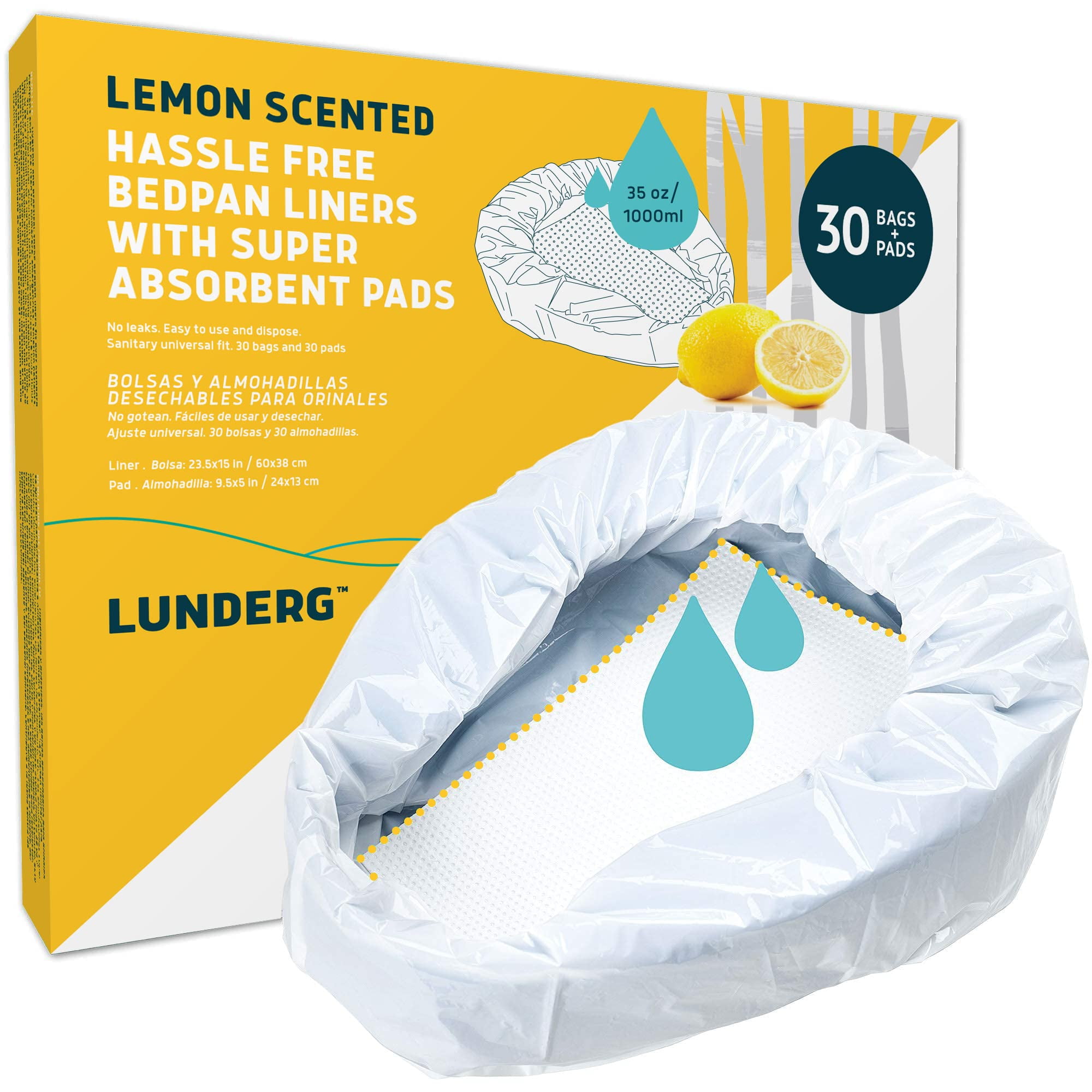 Lunderg Bedpan Liners with Lemon Scented Super Absorbent Pads - Value ...